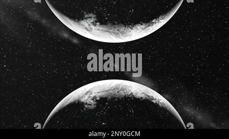 3D animation with approaching planets. Motion. Collision of parallel ...