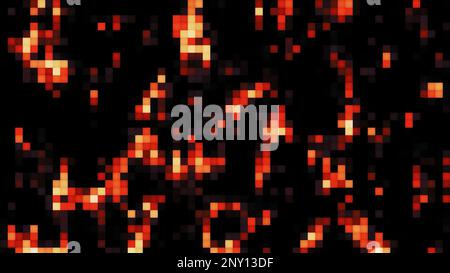 Shimmering pixel pattern moves on black background. Motion. Bright ...
