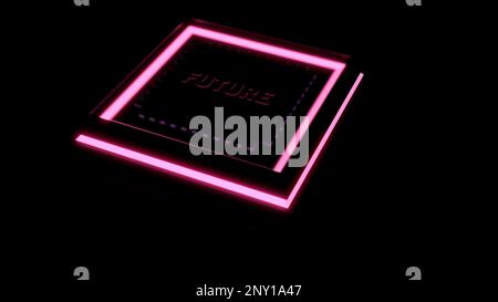 Vertical futuristic background of black squares with orange neon border ...