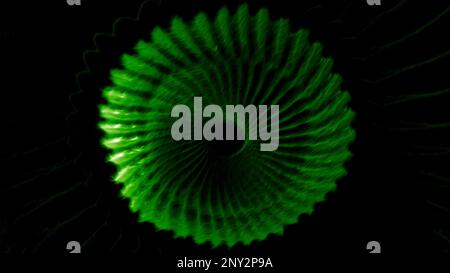 Abstract round spinning shape with blades isolated on a black ...