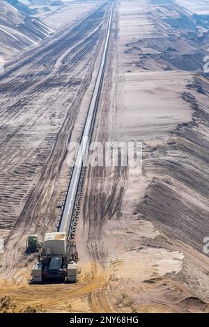 Garzweiler opencast lignite mine, conveyor belt collection point, where ...