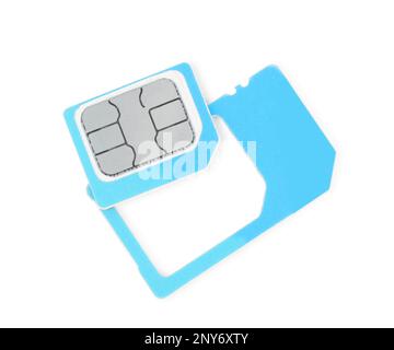 Light blue SIM card isolated on white Stock Photo - Alamy