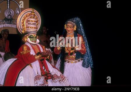 Green and Minukku character in Kathakali at Kerala Kalamandalam ...