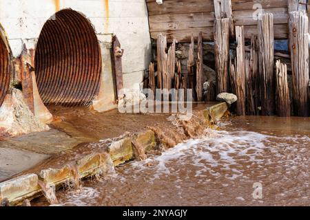 Drainage system of Malibu Beach, with pipes and equipment used to ...