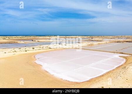 Aerial view of Santa Maria salt mines on the eastern coast of the ...