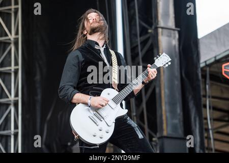Mark King of Hinder performs during the Rock On The Range festival at ...