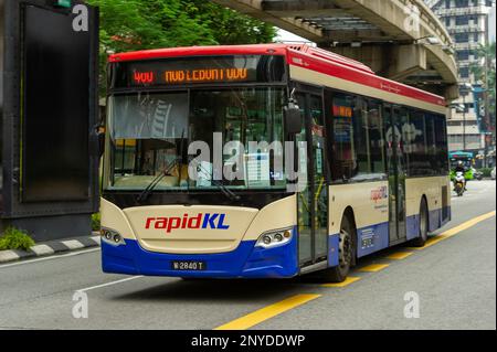 A Malaysian RapidKL bus driving along Jalan Sultan Ismail, Kuala Lumpur ...