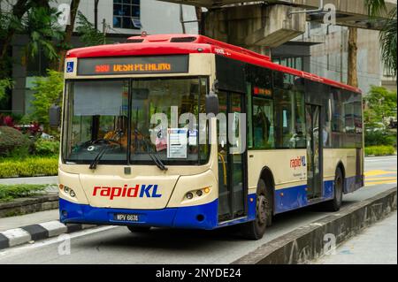 A Malaysian RapidKL bus driving along Jalan Sultan Ismail, Kuala Lumpur ...