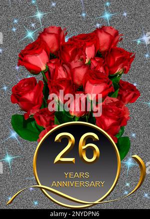 3d illustration of a 26 anniversary. golden numbers on a festive ...