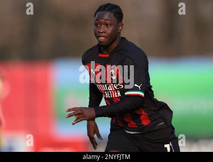 Milan, Italy, 28th February 2023. Jordan Longhi of AC Milan looks on as ...