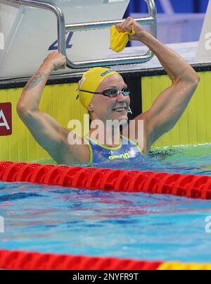 Swedish swimmer Sarah Sjostrom reacts after winning the women's 50m ...