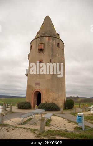Wartturm, Schaafheim, Germany during cloudy day with agricultural path ...
