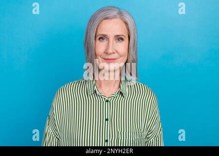 Portrait of pretty nice lady marketer looking away empty space isolated ...
