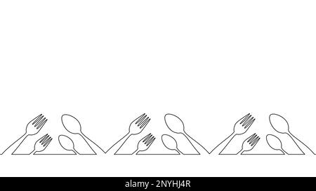 One line table spoon forks dinner lunch concept. Cafe menu decoration ...
