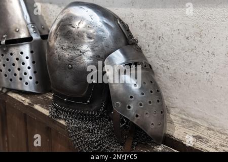 Medieval knight helmet with visor Stock Photo - Alamy