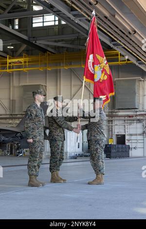 U.S. Marine Corps Lt.Col. Benjamin Harrison, off-going commanding ...