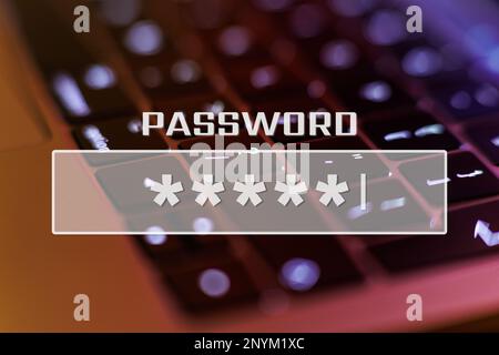Password input on blurred laptop keyboard background. High quality ...