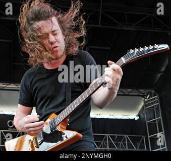 Ryan O'Keeffe of Airbourne performs at Rock on the Range on May 23 ...