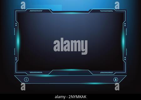 Overlay game stream interface, neon screen panel frames, vector live twitch UI buttons. Streamer ...