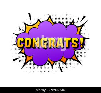Speech bubble with congrats text. Boom retro comic style. Pop art style ...