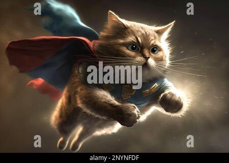 Flying cat superman concept, supercat, superhero, retro comix, fluffy ...