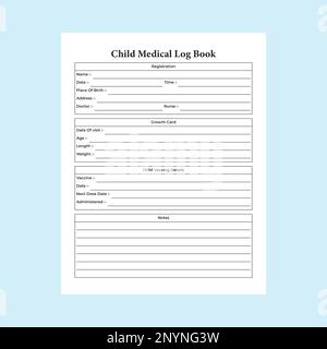 Child medical log book KDP interior. Child vaccination info checker and growth tracker template ...