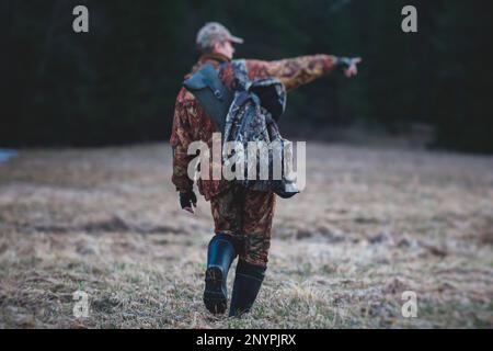 A process of hunting during spring hunting season, process of duck ...