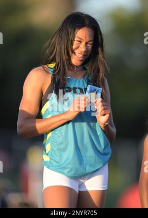 Ariyonna Augustine of Long Beach Poly celebrates after winning the ...
