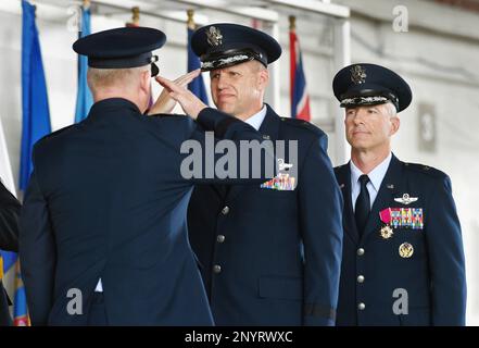 Maj. Gen. Evan Dertien, Air Force Test Center, presents Brig. Gen ...
