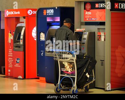 ATM machines from UOB, DBS and OCBC Bank, at Changi Airport terminal 2 ...