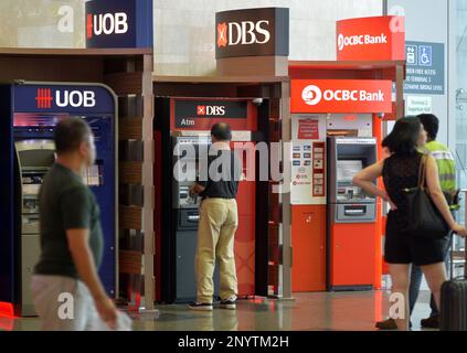 ATM machines from UOB, DBS and OCBC Bank, at Changi Airport terminal 2 ...