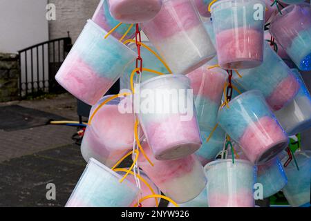 Colorful Cotton candy in buckets, candy stand Stock Photo - Alamy