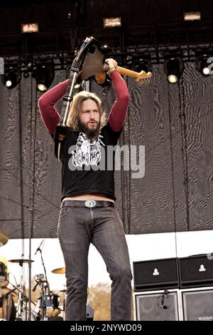 Troy Sanders of Mastodon performs during the Rock on the Range festival ...