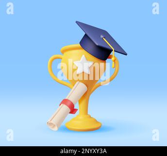 3D Gold Trophy, Diploma and Graduation Cap Stock Vector Image & Art - Alamy