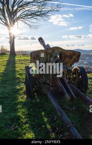 Old rusted cannon from World War II. Japanese cannon Meriam Jepang in a ...