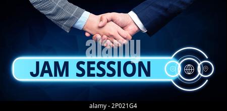 Hand writing sign Jam Session. Business idea impromptu performance by a ...