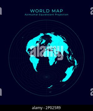 World Map. Azimuthal equidistant projection. Solid style. High Detail ...