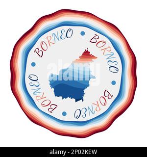 Borneo Badge. Round logo of island with triangular mesh map and radial ...