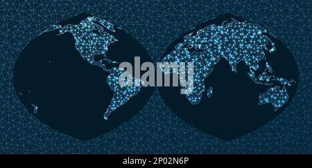 Abstract map of world network. Interrupted Homolosine projection. World ...