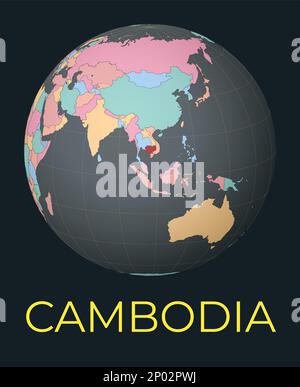 Cambodia on black World Map. Map and flag of Cambodia Stock Vector ...