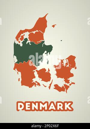 Denmark map. Country poster with regions. Shape of Denmark with country name. Trendy vector ...