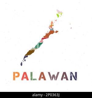 Palawan map. Map of the island with beautiful geometric waves in red ...