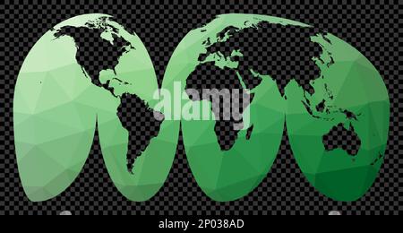 Vector world map. Mollweide projection interrupted into two (equal-area ...