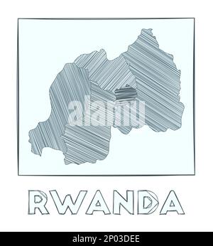 Rwanda outline map with the handwritten country name. Continuous line ...