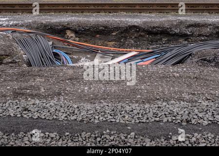 underground cable connecting infrastructure installation. Construction ...