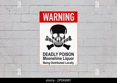 Warning sign screwed to a cinder block wall to warn about a health ...