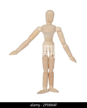 Wooden human model isolated on white. Mini mannequin Stock Photo - Alamy