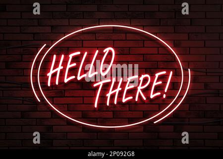 Stylish neon sign with phrase Hello there on brick wall Stock Photo - Alamy
