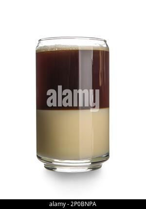 Glass of tasty Cafe Bombon on color background Stock Photo - Alamy