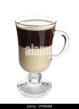 Glass of delicious Cafe Bombon on white background Stock Photo - Alamy
